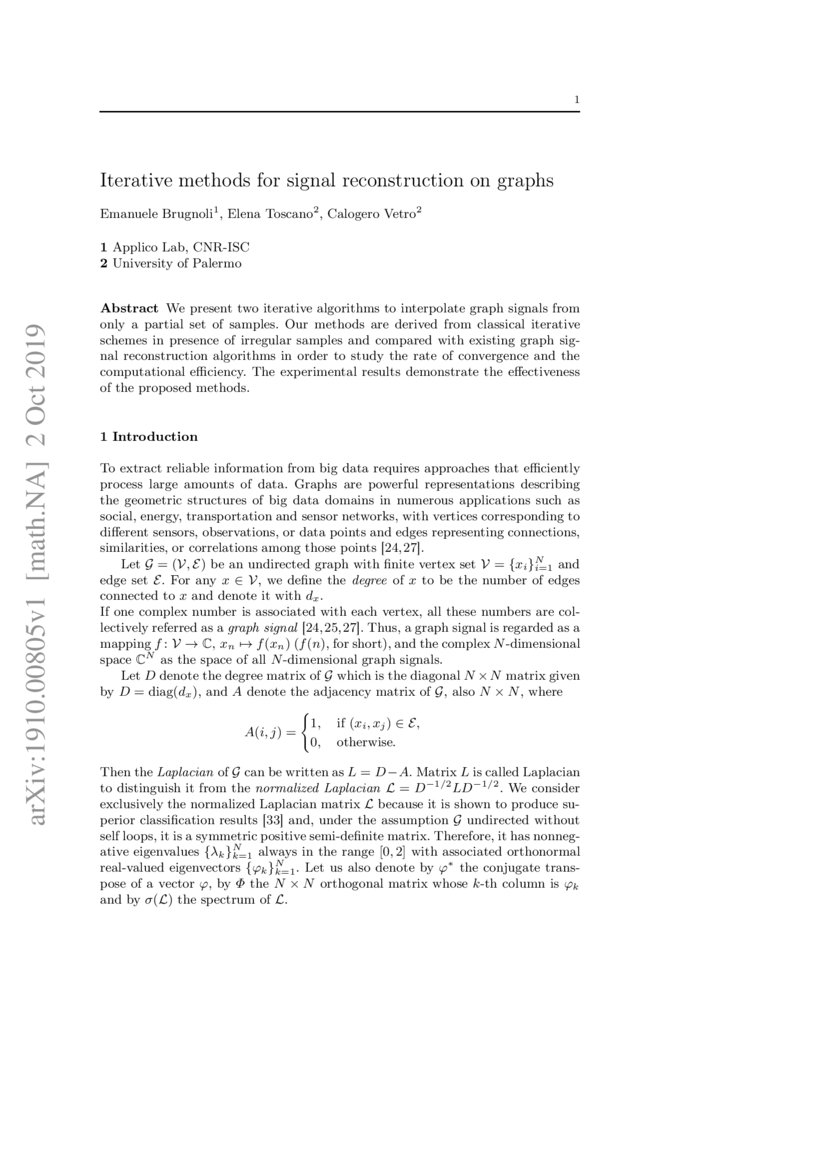 Iterative Methods For Signal Reconstruction On Graphs Deepai