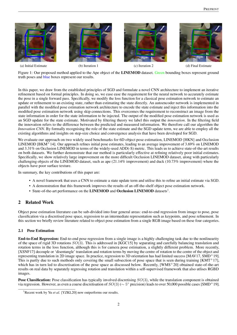 Iterative Optimisation with an Innovation CNN for Pose Refinement | DeepAI