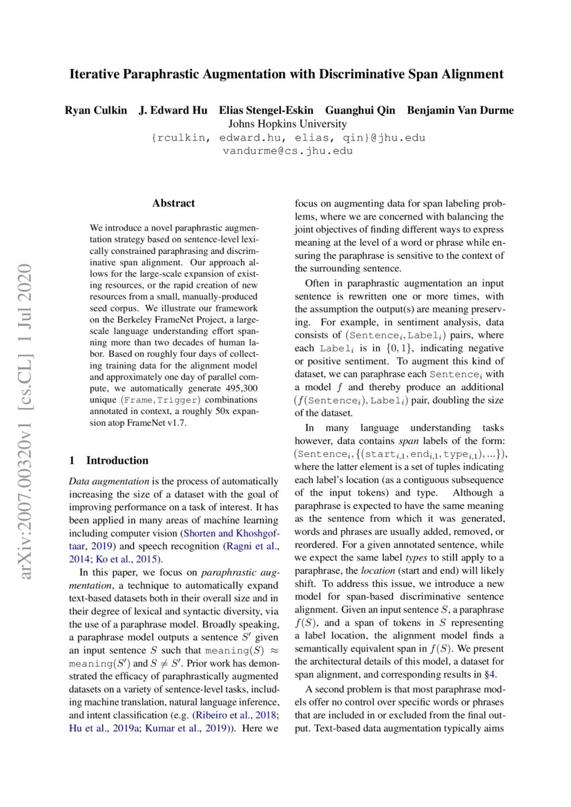 Iterative Paraphrastic Augmentation with Discriminative Span Alignment | DeepAI