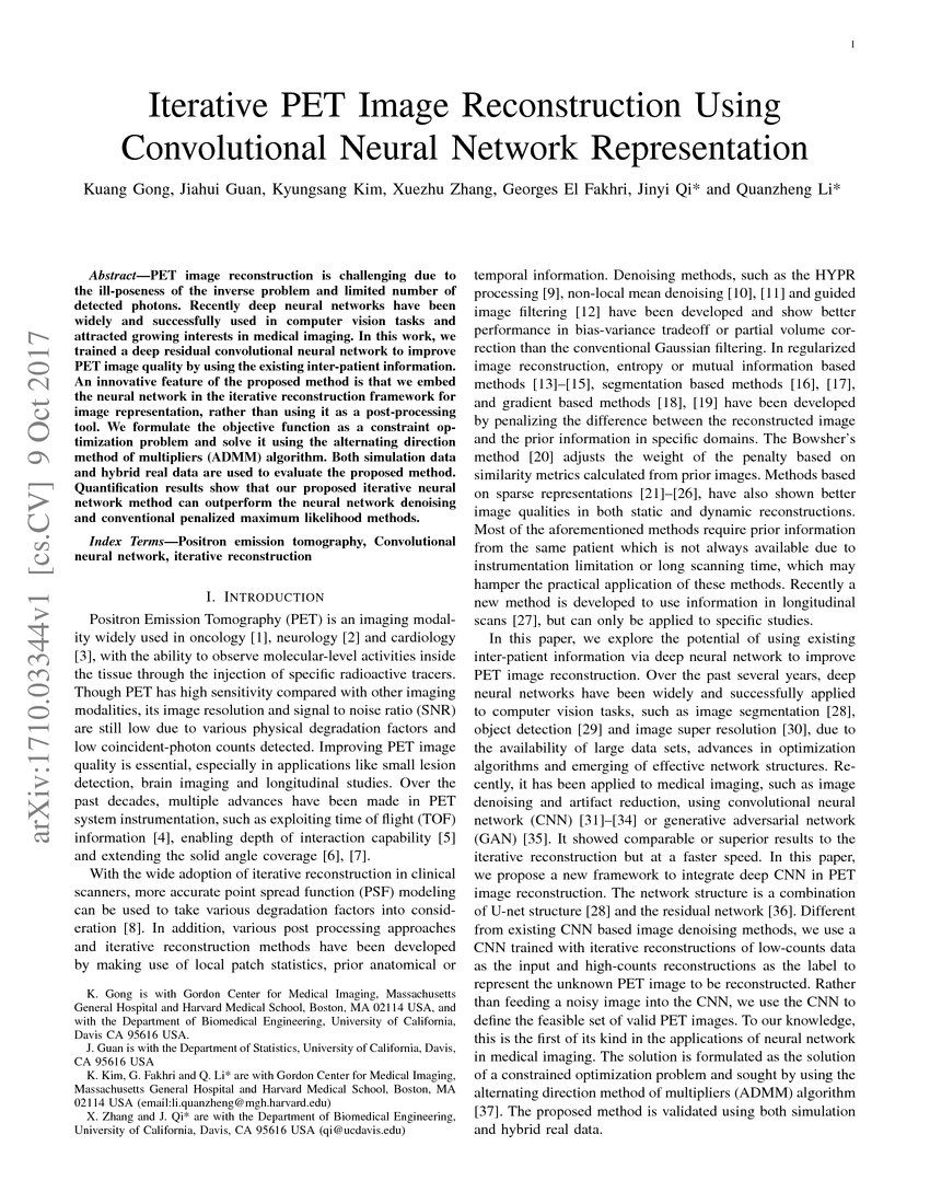 Iterative PET Image Reconstruction Using Convolutional Neural Network Representation | DeepAI