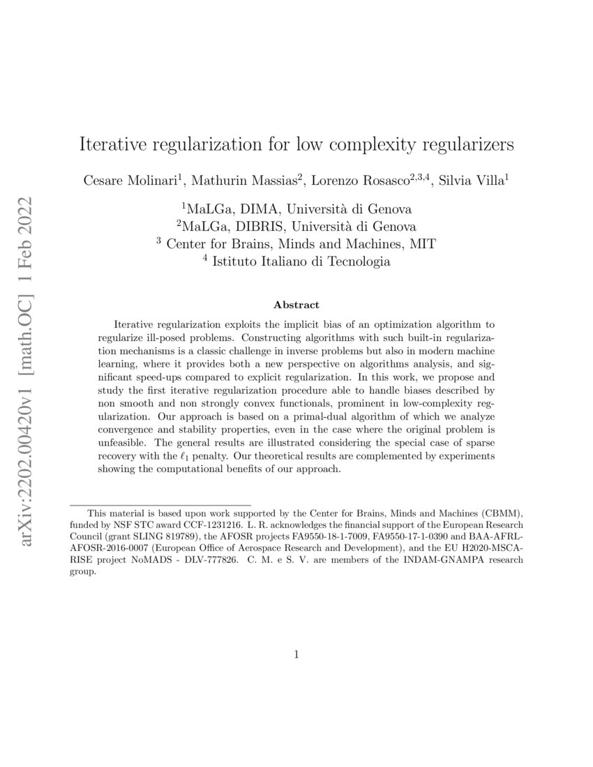 Iterative Regularization For Low Complexity Regularizers Deepai
