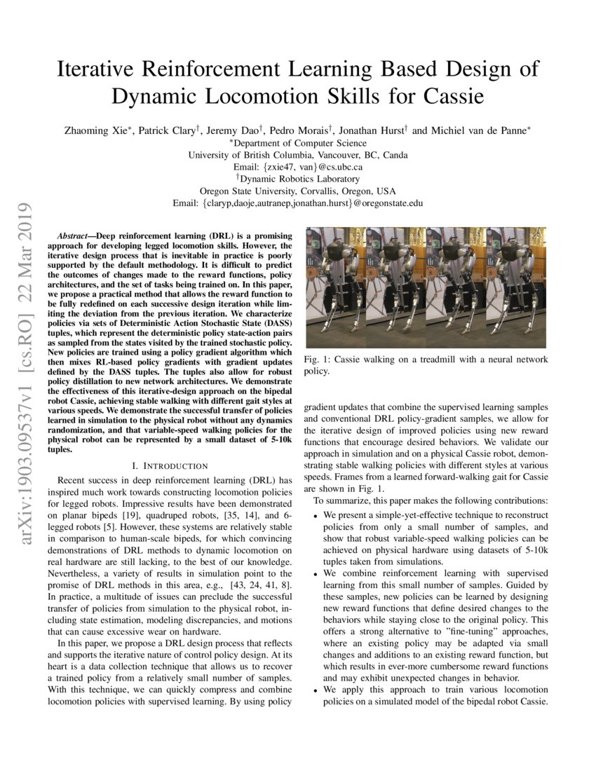 Iterative Reinforcement Learning Based Design of Dynamic Locomotion Skills for Cassie | DeepAI