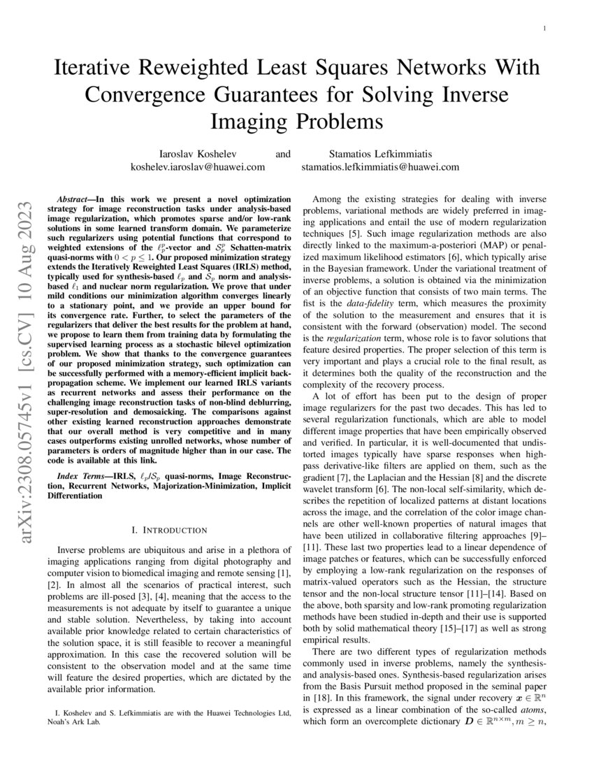Iterative Reweighted Least Squares Networks With Convergence Guarantees