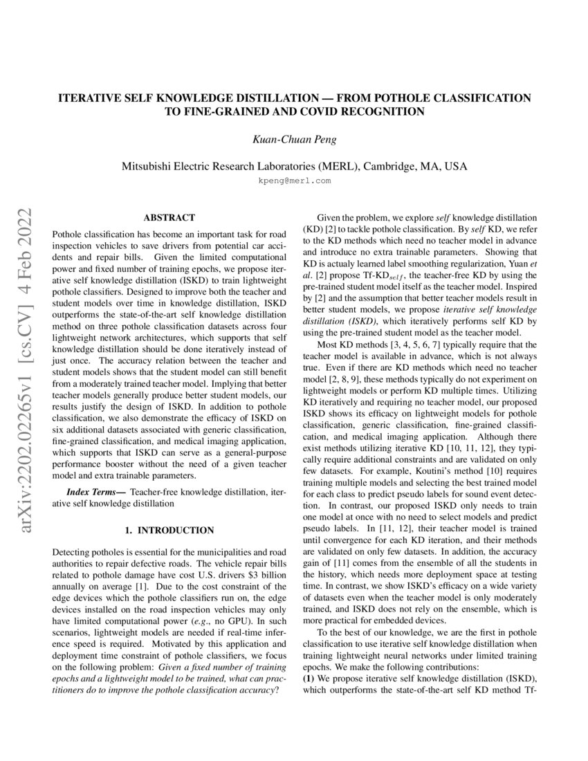 Iterative Self Knowledge Distillation – From Pothole Classification to Fine-Grained and COVID ...