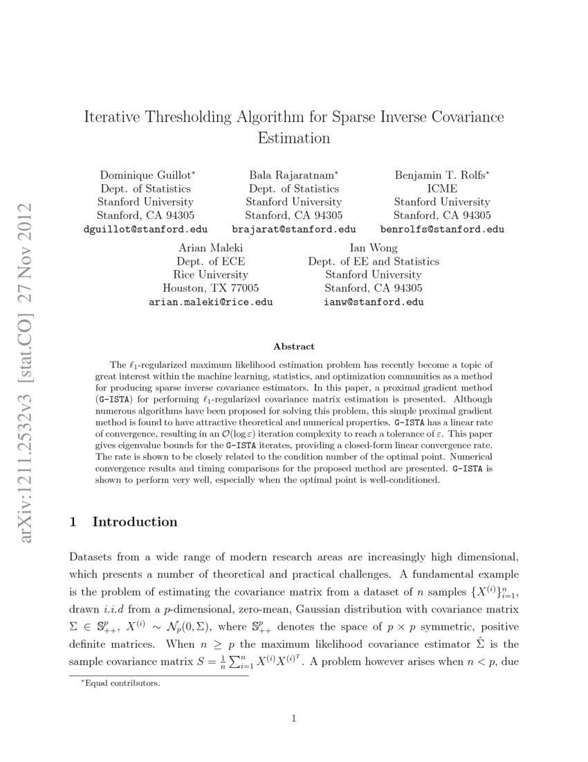 Iterative Thresholding Algorithm For Sparse Inverse Covariance Estimation Deepai