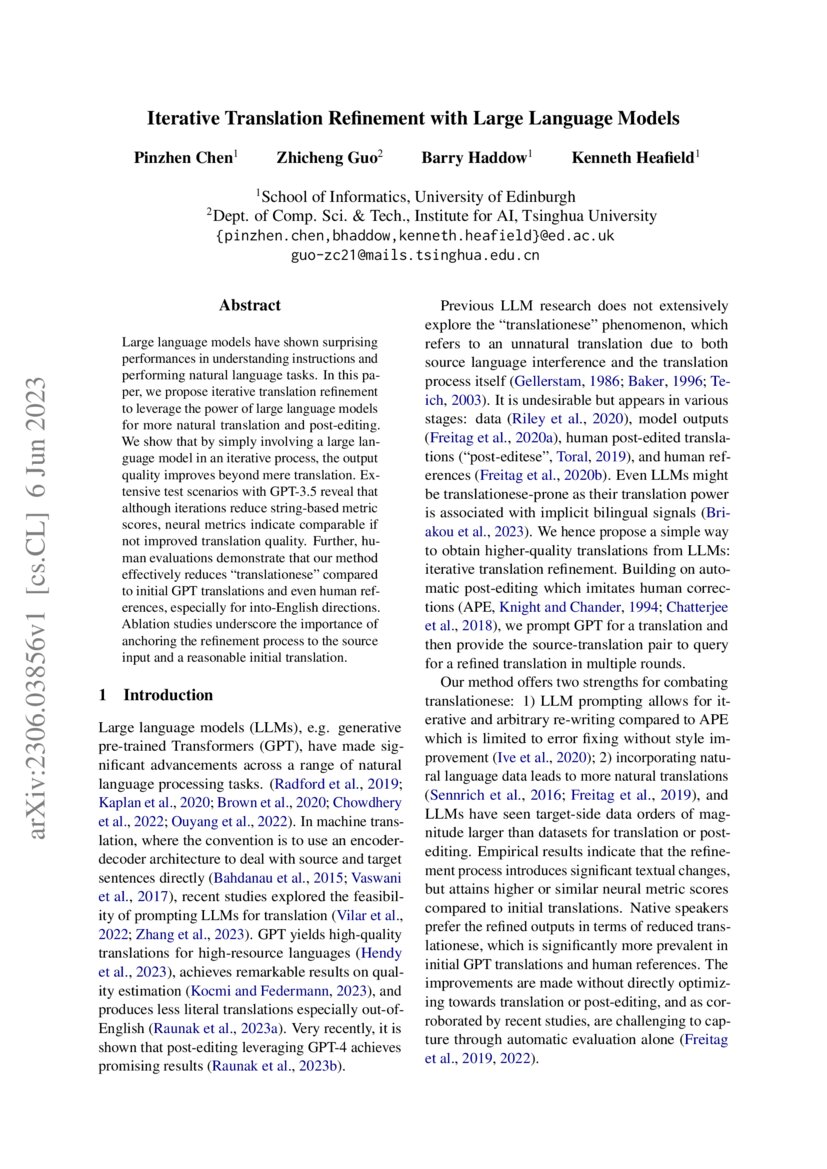 Iterative Translation Refinement with Large Language Models | DeepAI