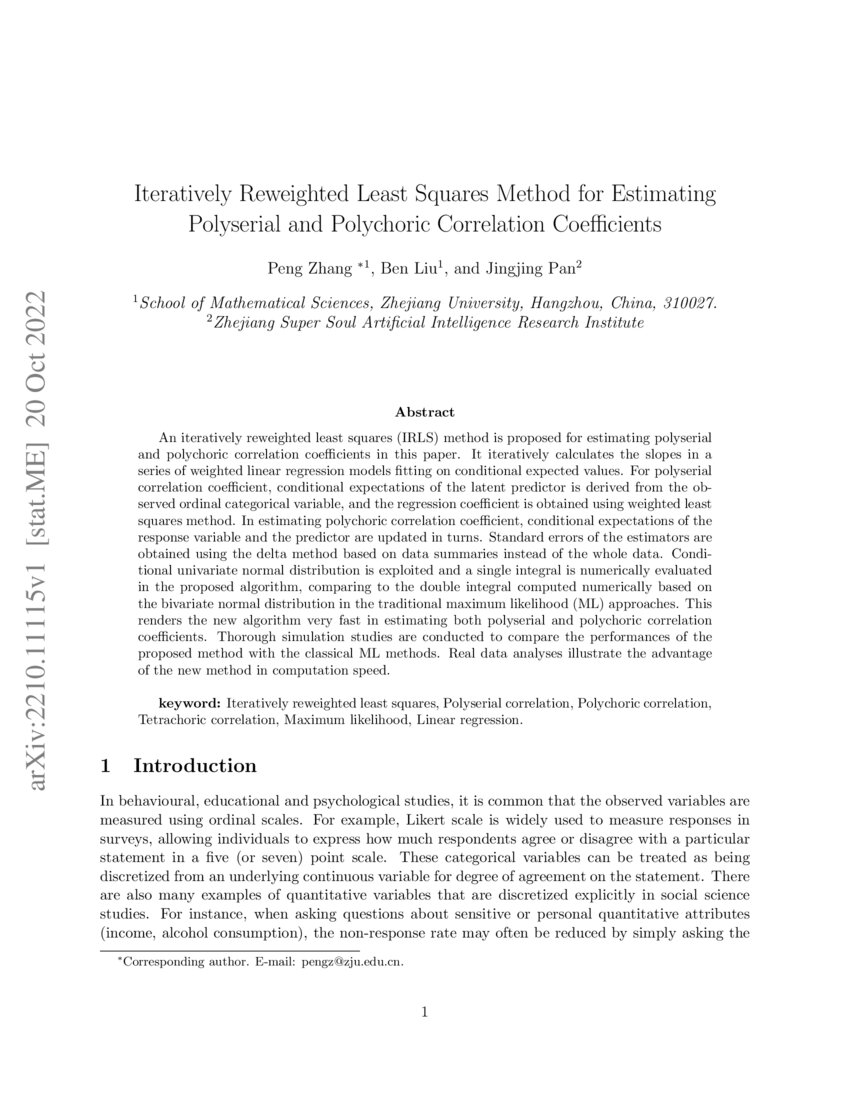 Iteratively Reweighte Least Squares Method For Estimating Polyserial 6876