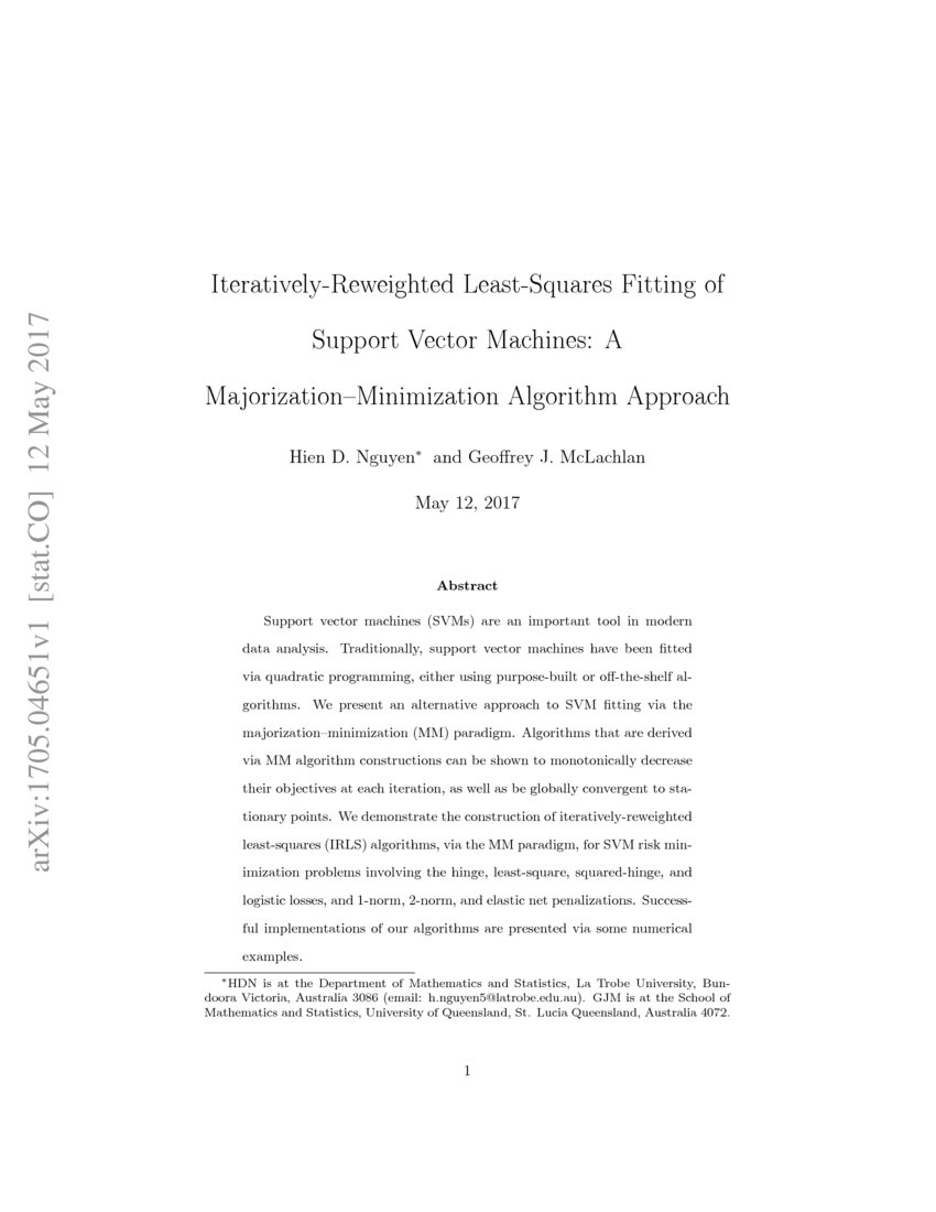 Iteratively Reweighted Least Squares Fitting Of Support Vector Machines A Majorization