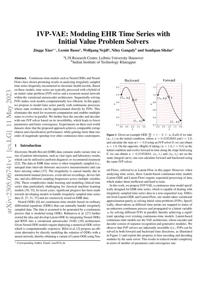 IVP-VAE: Modeling EHR Time Series with Initial Value Problem Solvers | DeepAI