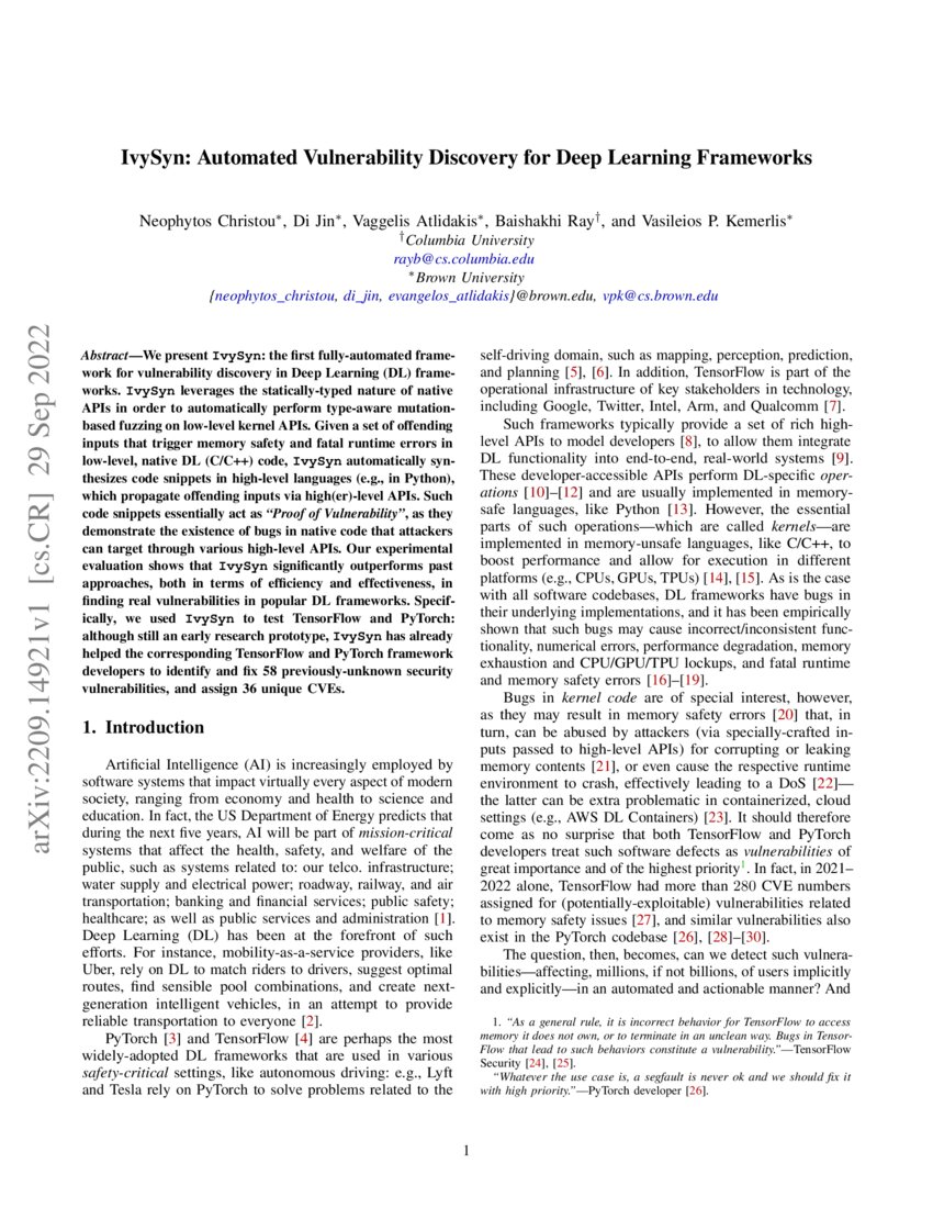 Ivysyn Automated Vulnerability Discovery For Deep Learning Frameworks Deepai