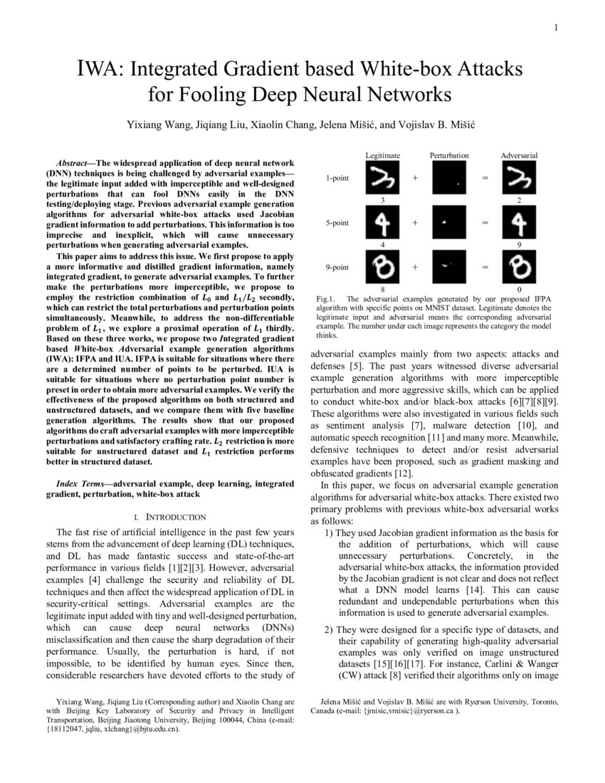 IWA: Integrated Gradient based White-box Attacks for Fooling Deep Neural Networks | DeepAI
