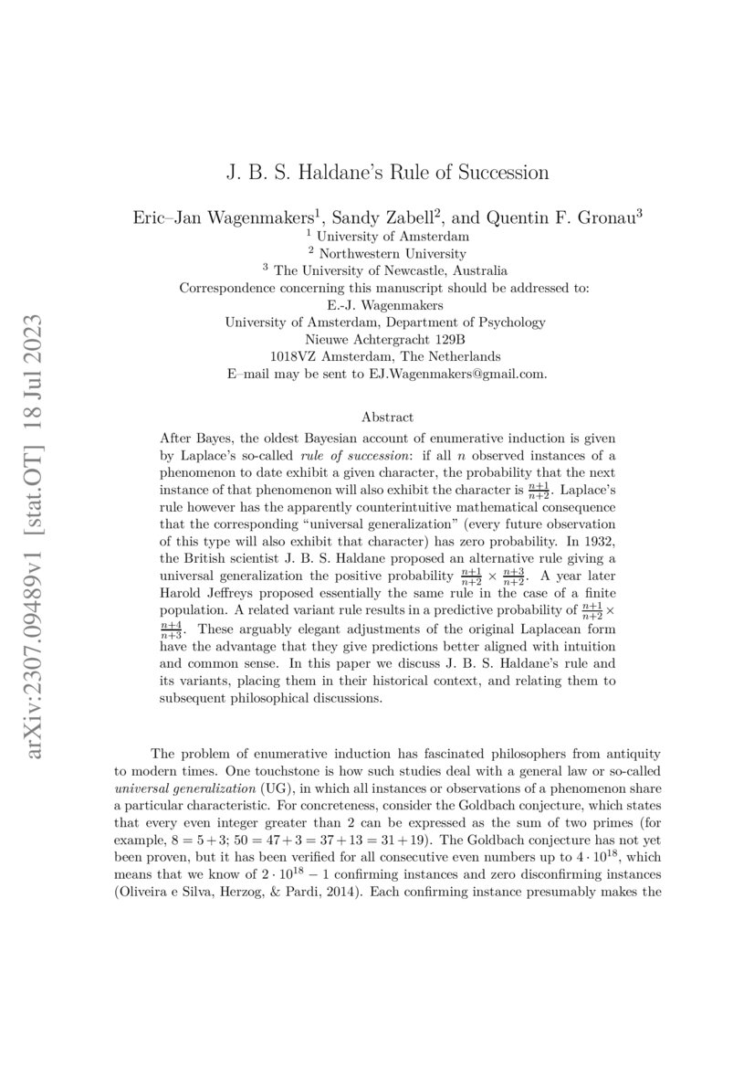 J. B. S. Haldane's Rule of Succession | DeepAI