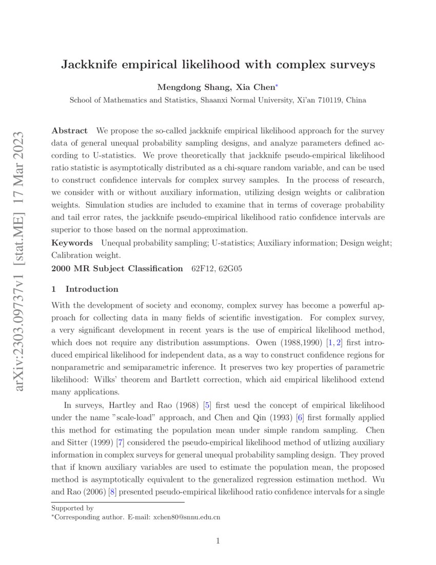 Jackknife empirical likelihood with complex surveys | DeepAI