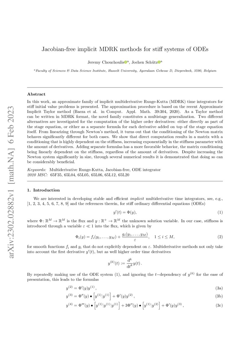 Jacobian-free implicit MDRK methods for stiff systems of ODEs | DeepAI