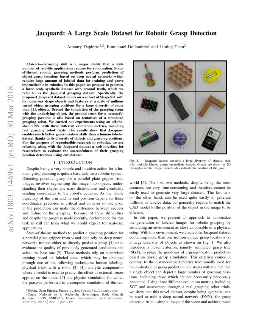 Jacquard: A Large Scale Dataset for Robotic Grasp Detection | DeepAI