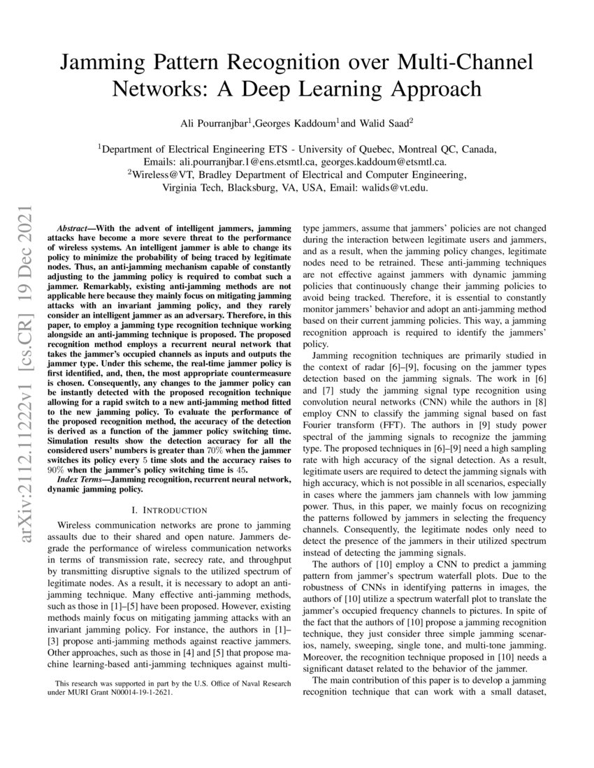 Jamming Pattern Recognition over Multi-Channel Networks: A Deep Learning Approach | DeepAI