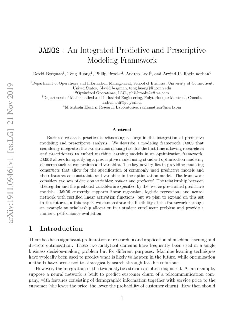 Janos An Integrated Predictive And Prescriptive Modeling Framework