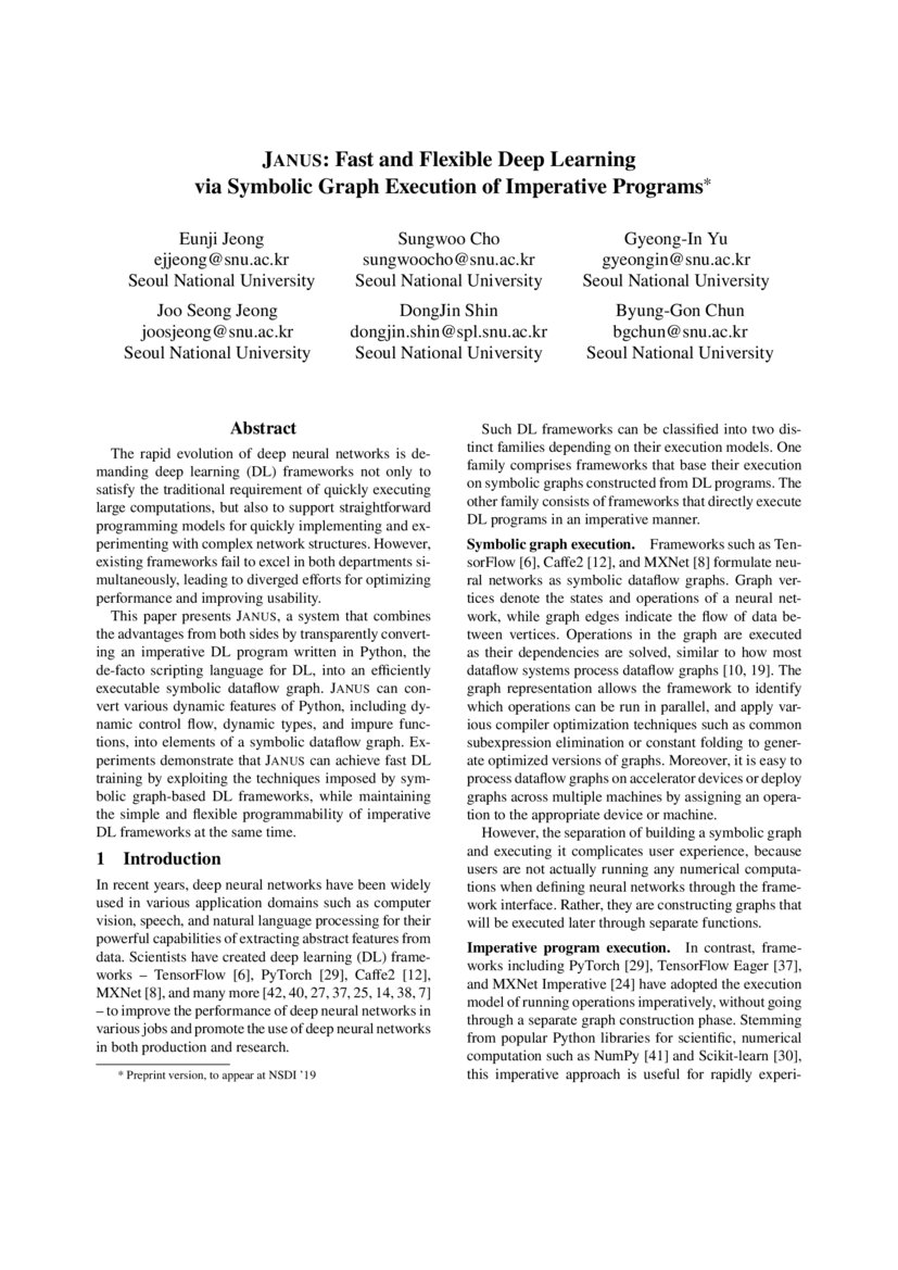 Janus Fast And Flexible Deep Learning Via Symbolic Graph Execution Of Imperative Programs Deepai