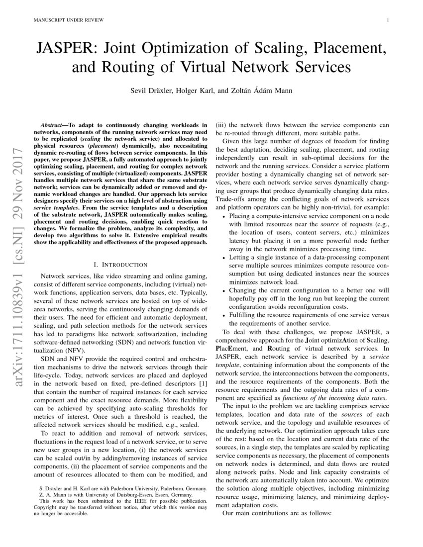 Jasper Joint Optimization Of Scaling Placement And Routing Of Virtual Network Services Deepai