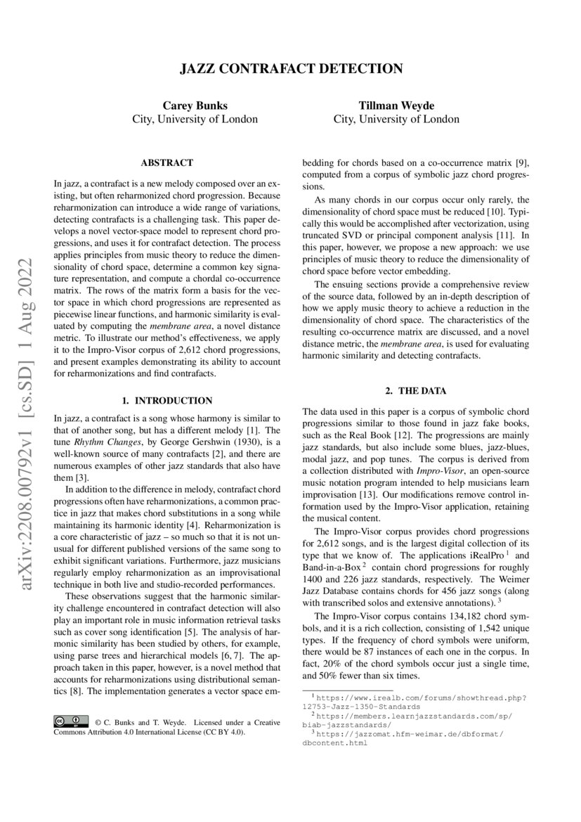 Jazz Contrafact Detection | DeepAI