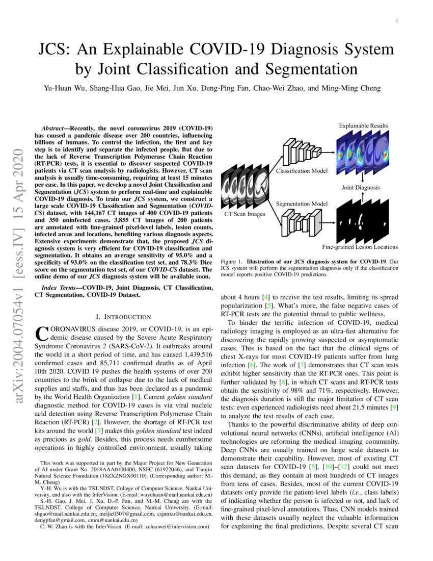 JCS: An Explainable COVID-19 Diagnosis System by Joint Classification and Segmentation | DeepAI