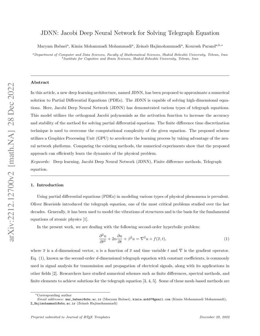JDNN: Jacobi Deep Neural Network for Solving Telegraph Equation | DeepAI JDNN: Jacobi Deep Neural Network for Solving Telegraph Equation | DeepAI