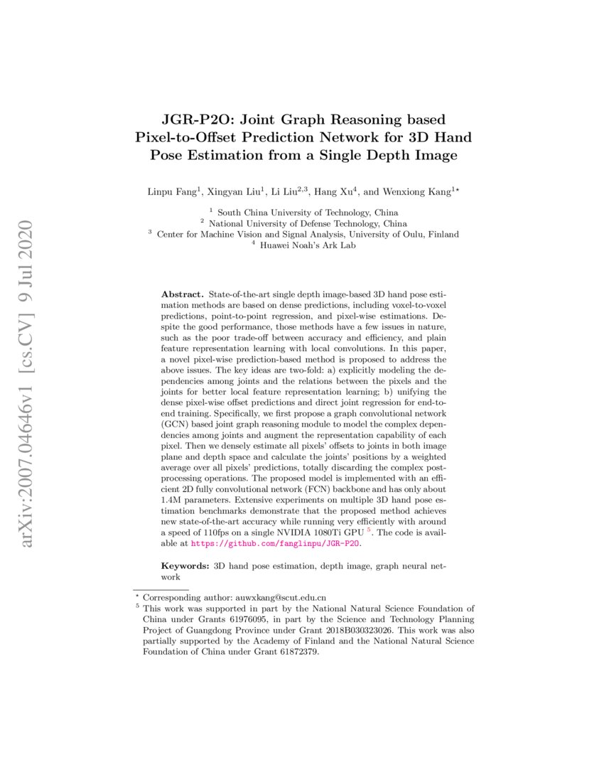 JGR-P2O: Joint Graph Reasoning based Pixel-to-Offset Prediction Network for 3D Hand Pose ...