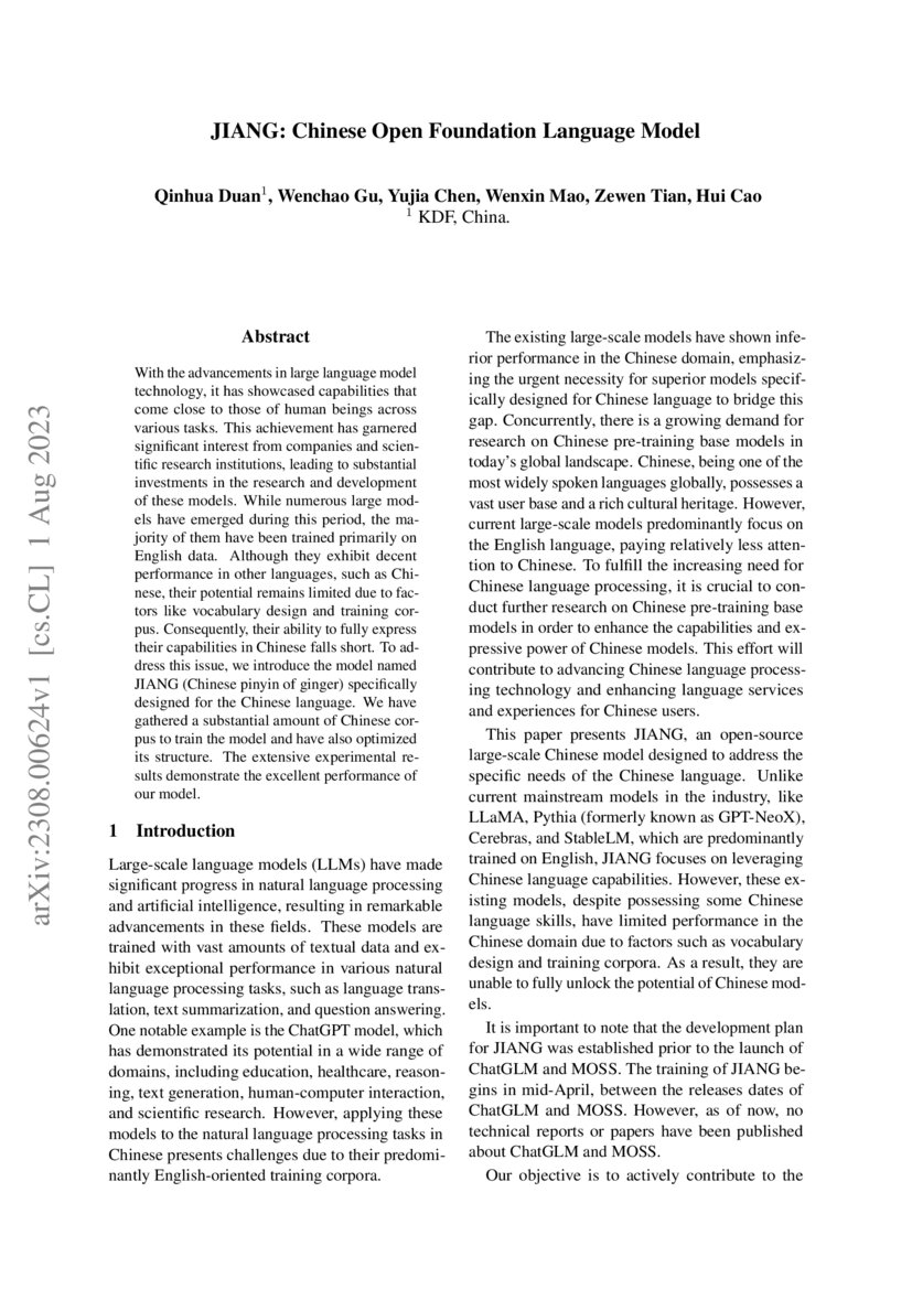 JIANG: Chinese Open Foundation Language Model | DeepAI