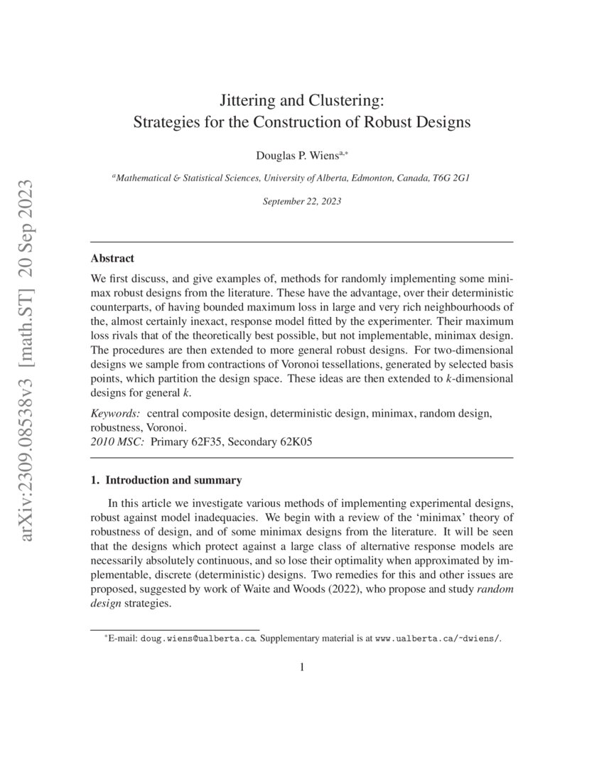 Jittering and Clustering: Strategies for the Construction of Robust Designs | DeepAI