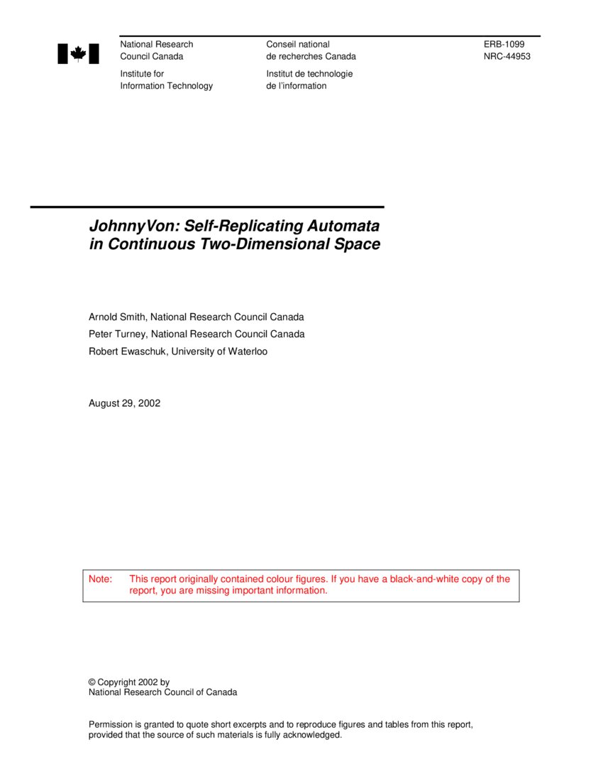 Johnnyvon Self Replicating Automata In Continuous Two Dimensional Space Deepai