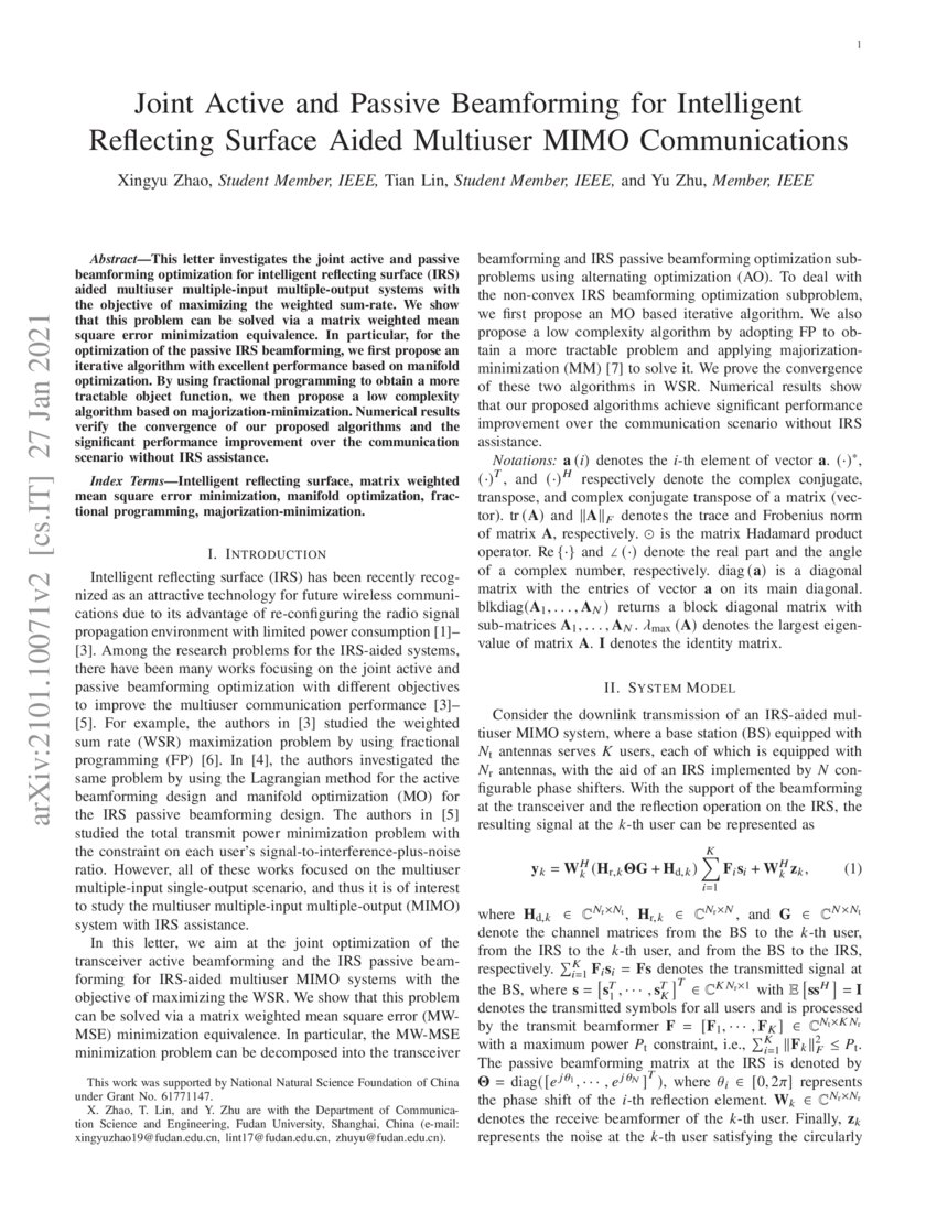 Joint Active and Passive Beamforming for Intelligent Reflecting Surface Aided Multiuser MIMO ...