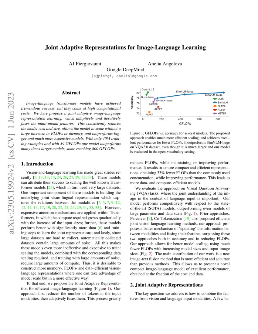 Joint Adaptive Representations for Image-Language Learning | DeepAI