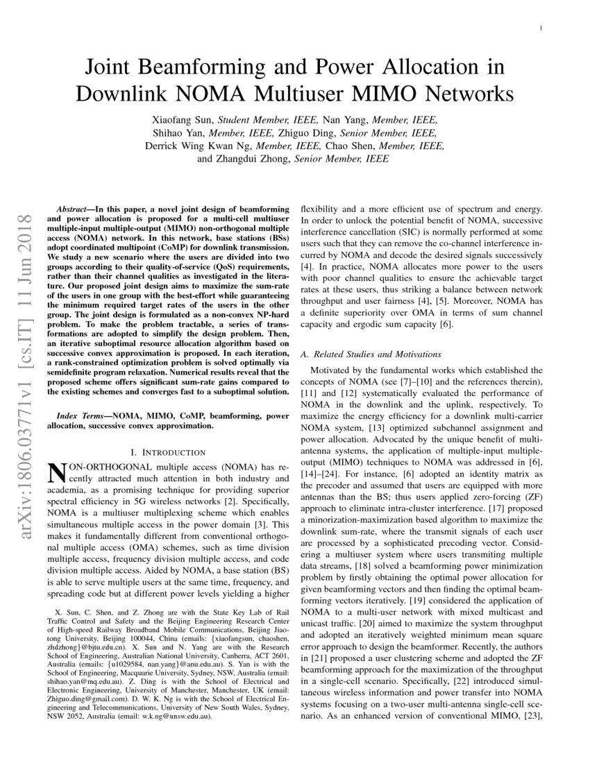 Joint Beamforming and Power Allocation in Downlink NOMA Multiuser MIMO Networks | DeepAI