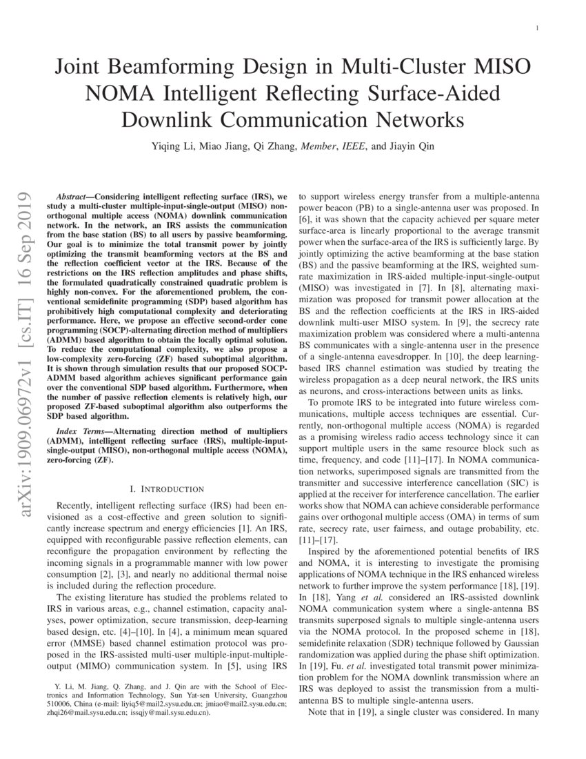 Joint Beamforming Design In Multi Cluster Miso Noma Intelligent Reflecting Surface Aided