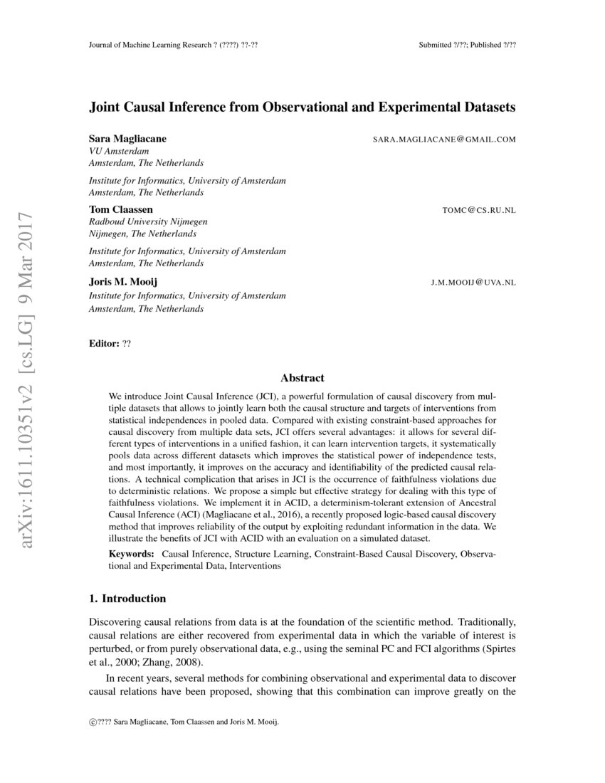 Joint Causal Inference From Observational And Experimental Datasets