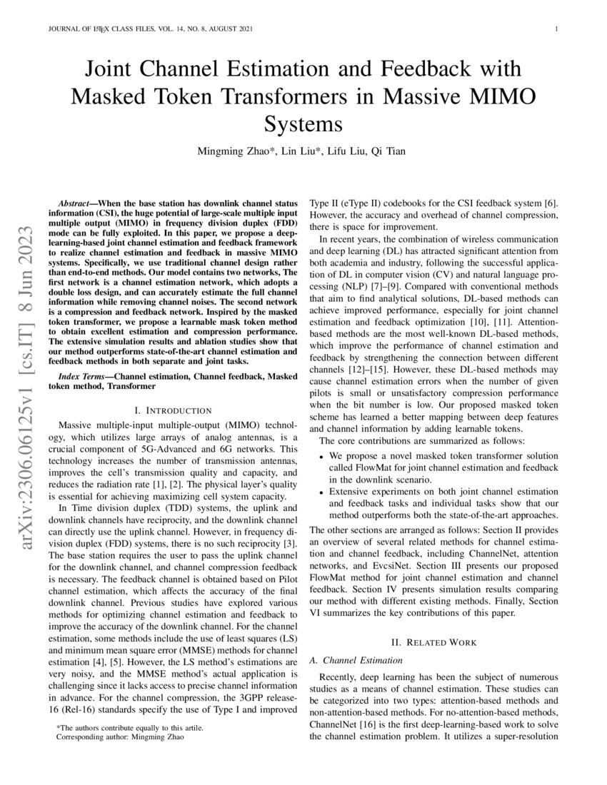 Joint Channel Estimation and Feedback with Masked Token Transformers in Massive MIMO Systems ...