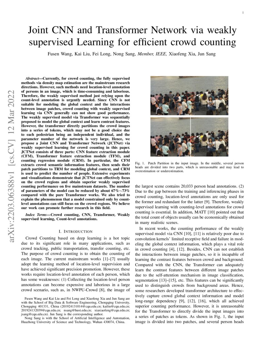 Joint Cnn And Transformer Network Via Weakly Supervised Learning For Efficient Crowd Counting