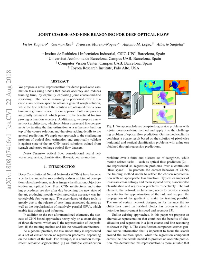Joint Coarse-And-Fine Reasoning for Deep Optical Flow | DeepAI