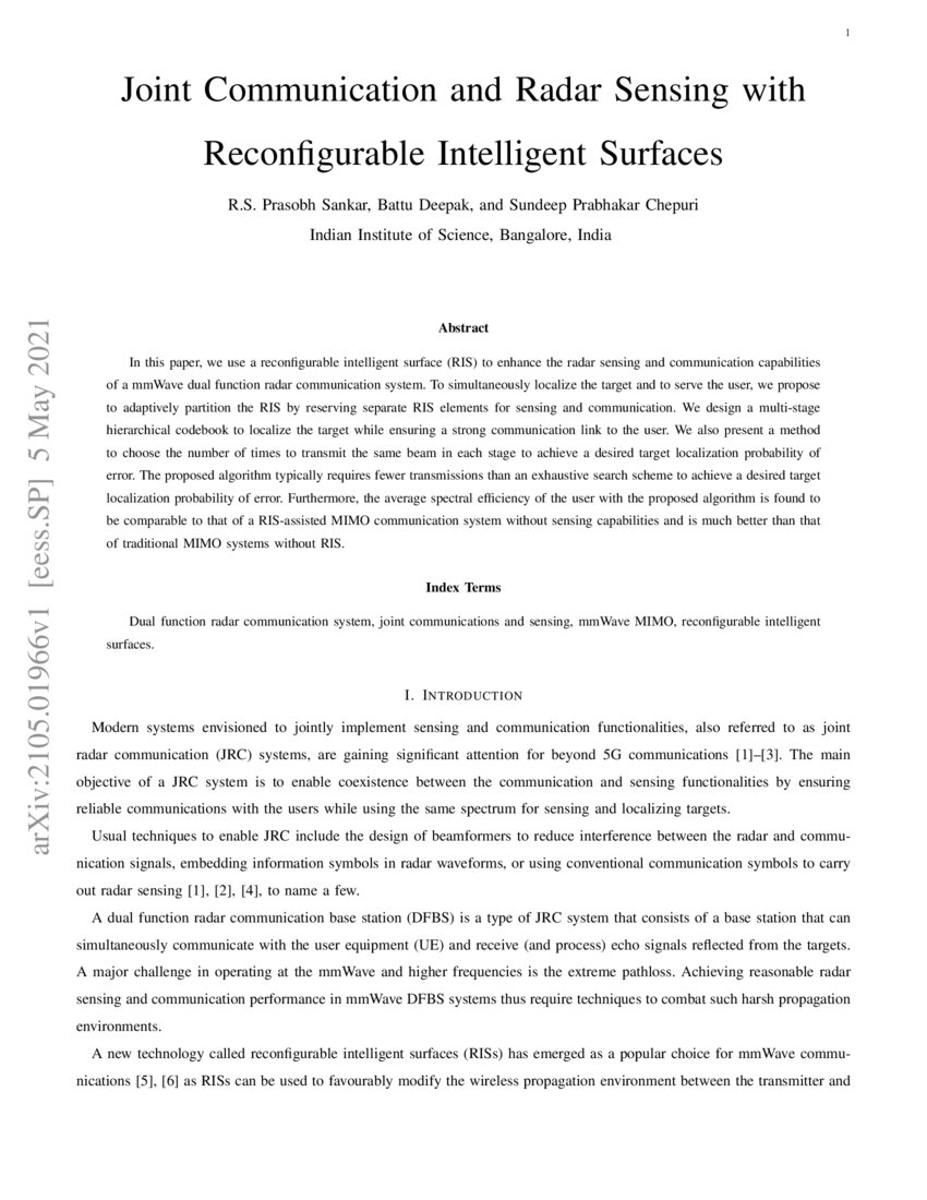 Joint Communication And Radar Sensing With Reconfigurable Intelligent Surfaces Deepai