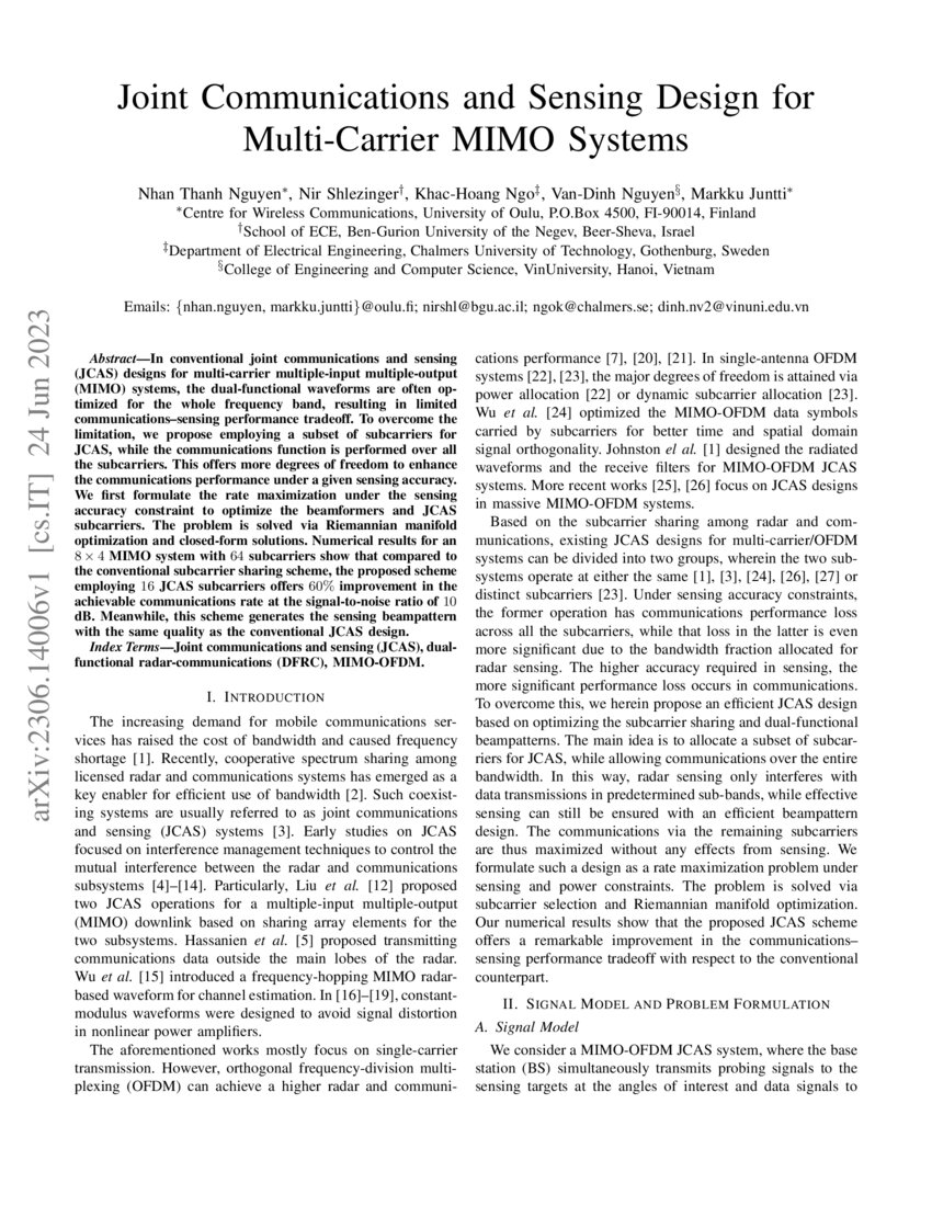 Joint Communications And Sensing Design For Multi Carrier Mimo Systems Deepai