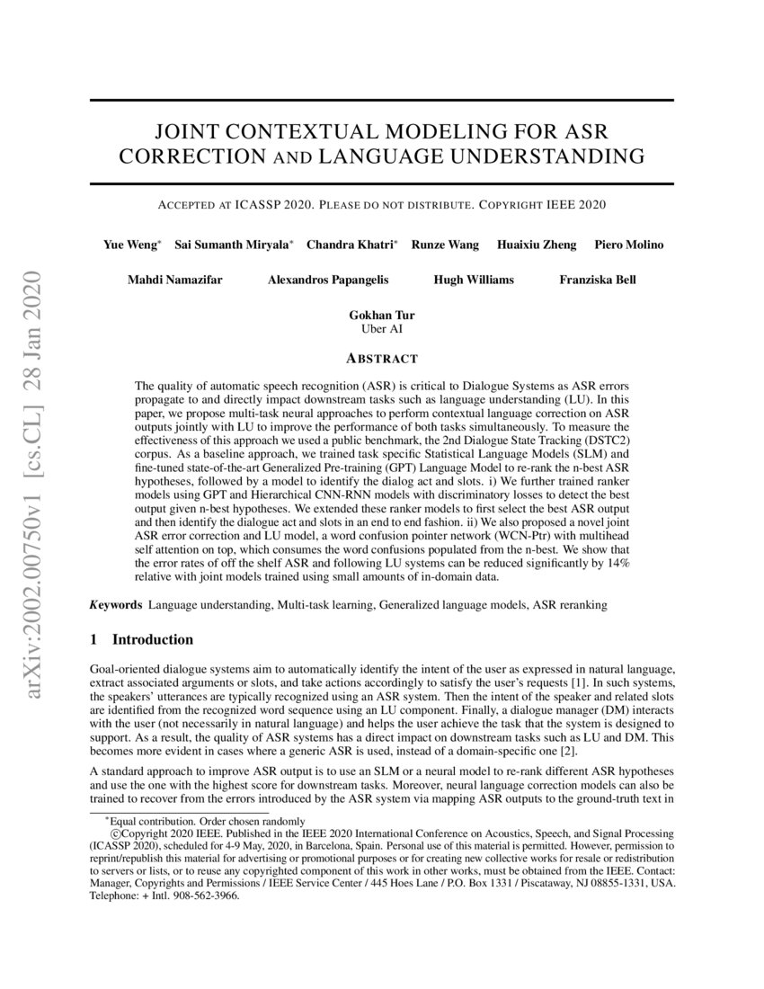 Joint Contextual Modeling for ASR Correction and Language Understanding | DeepAI
