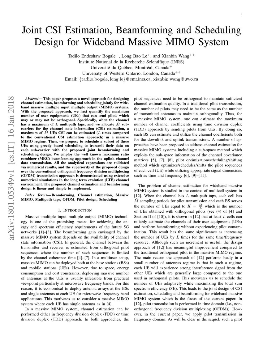 Joint Csi Estimation Beamforming And Scheduling Design For Wideband