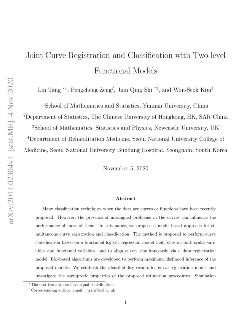 Joint Curve Registration and Classification with Two-level Functional Models | DeepAI