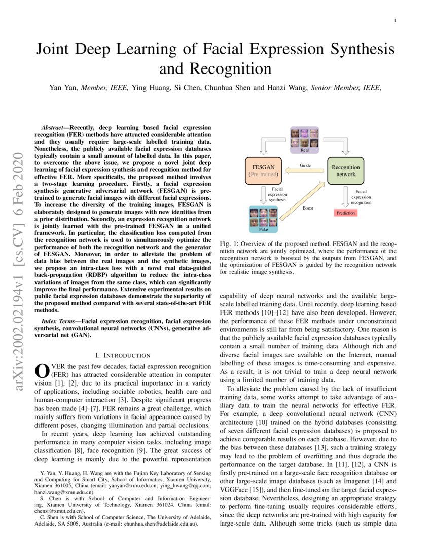 Joint Deep Learning of Facial Expression Synthesis and Recognition | DeepAI