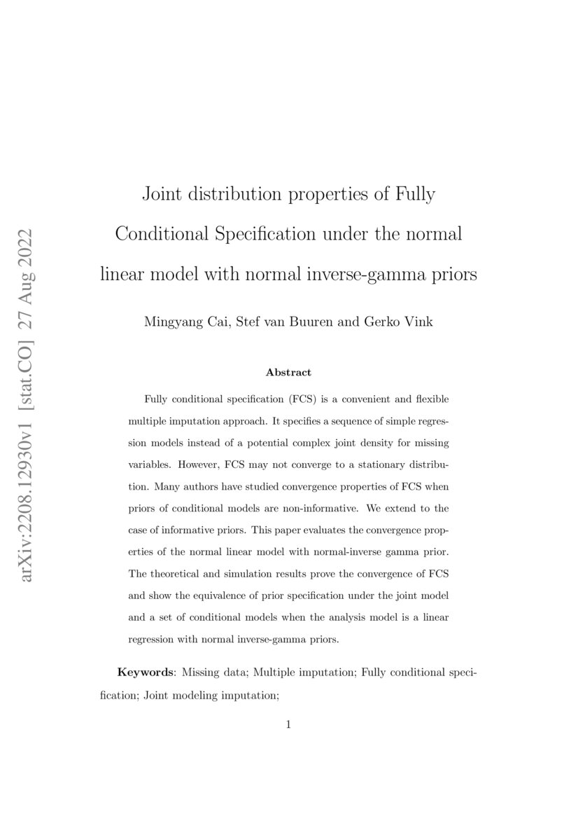 Joint Distribution Properties Of Fully Conditional Specification Under The Normal Linear Model