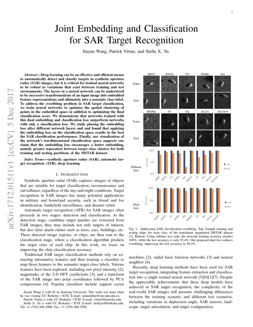 Joint Embedding and Classification for SAR Target Recognition | DeepAI