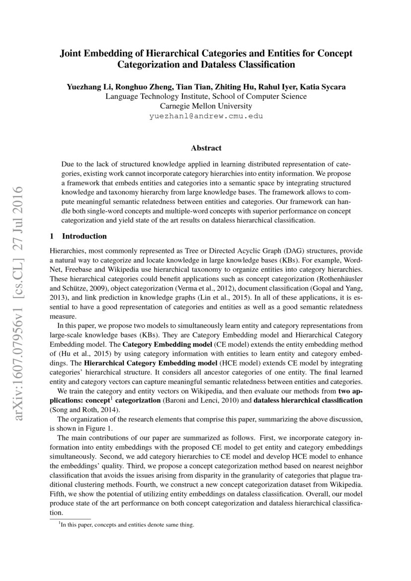 Joint Embedding Of Hierarchical Categories And Entities For Concept