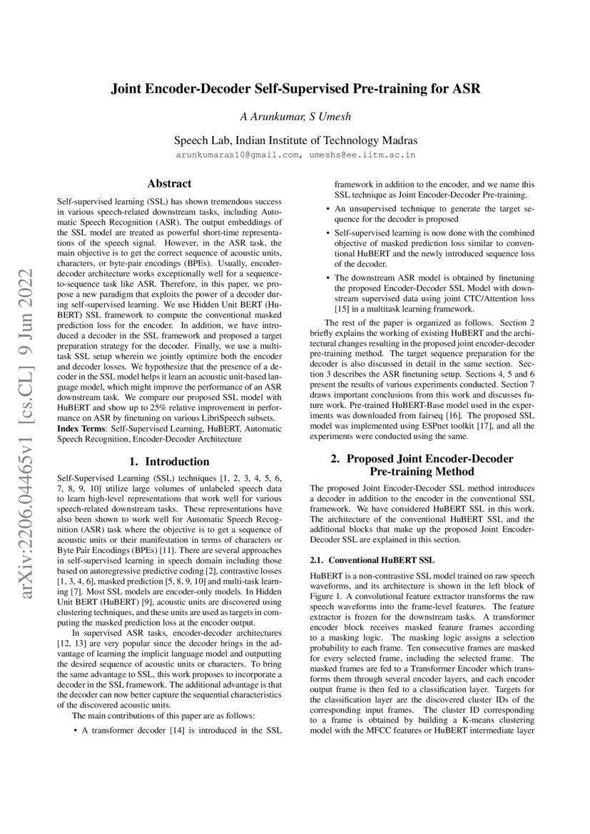 Joint Encoder-Decoder Self-Supervised Pre-training for ASR | DeepAI
