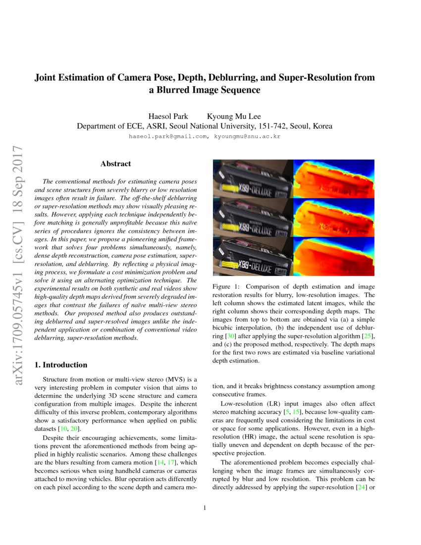 Joint Estimation of Camera Pose, Depth, Deblurring, and Super-Resolution from a Blurred Image ...
