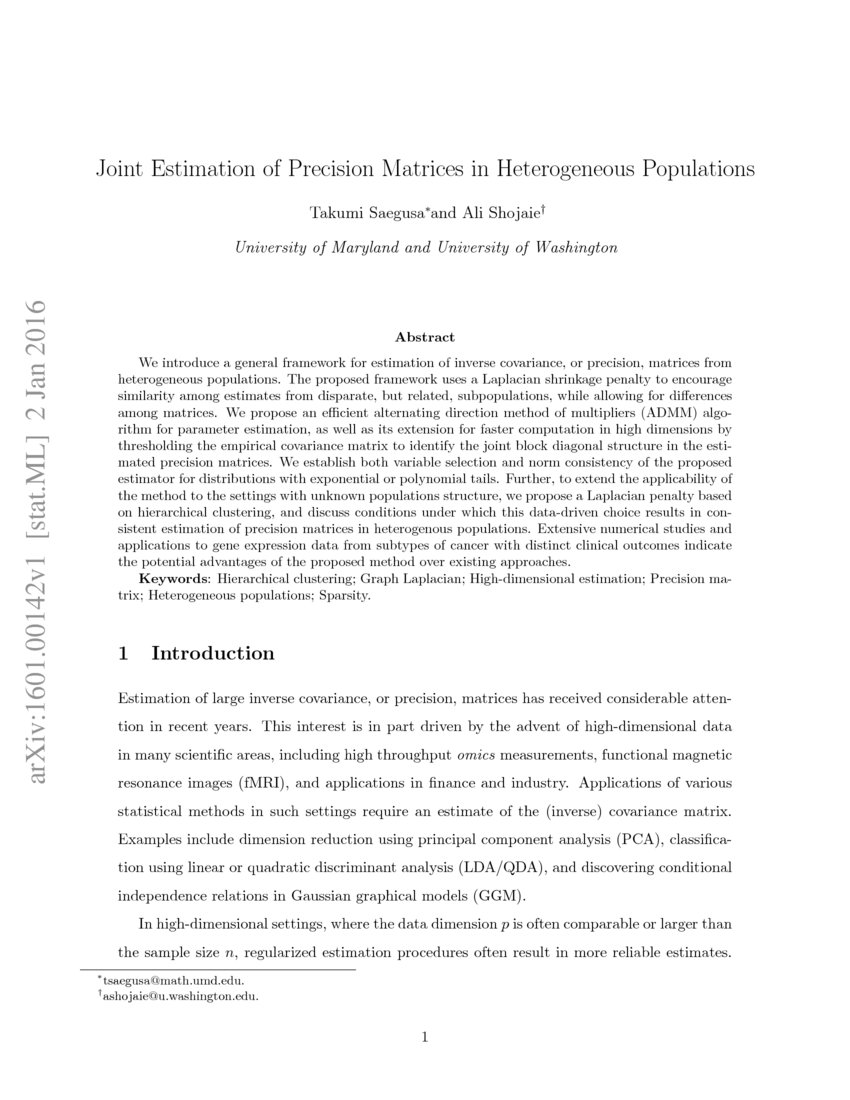 Joint Estimation of Precision Matrices in Heterogeneous Populations | DeepAI